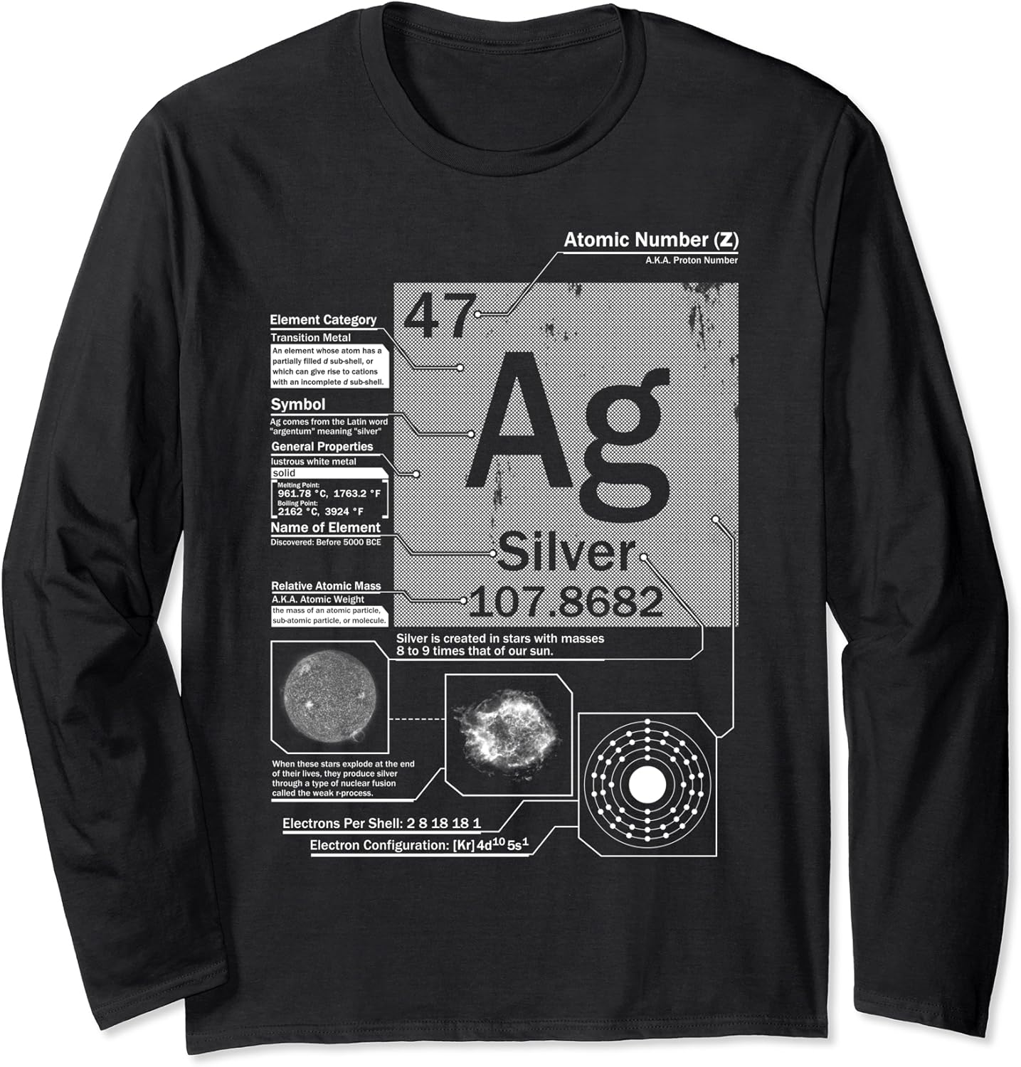 Silver Ag Element Atomic Number 47 Science Chemistry Long Sleeve T silver-ag-element-atomic-number-47-science-chemistry-long-sleeve-t